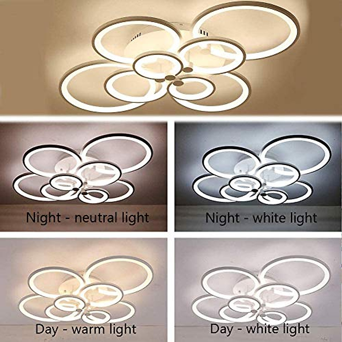 LED Dimmable Ceiling Light Modern Ring Circle Flush Mount Ceiling Lamp Acrylic Lampshade Chandelier Bedroom Kitchen Living Room Interior Decorative Lighting Fixture,8 rings/41.73×30.7×7.5in/120w