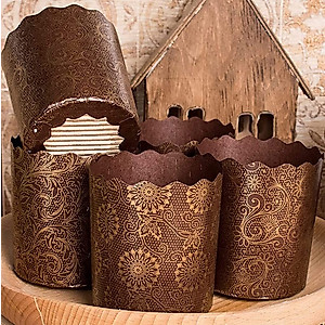 8 oz Panettone Paper Mold | 25 Pack | Easter Bread Paper Mold - Round Italian Non Stick Panettone Paper Baking Molds - Brown Design W 3.55 x H 3.35-In by SHSH trade group