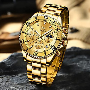 OLEVS Gold Watch for Men Classic with Date Business Dress Luxury Big Face Male Watch Waterproof Luminous Pro Diver Mens Wrist Watch Analog Two Tone Stainless Steel Multifunction Watch