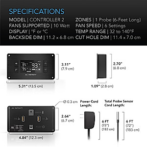 AC Infinity AIRPLATE T7, Quiet Cooling Fan System 12" with Thermostat Control, for Home Theater AV Cabinets
