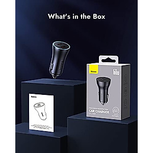 USB C Car Charger, Baseus 60W Car Phone Charger PD 30W & PD 30W Dual Port Fast Car Charger Adapter Compatible with iPhone 14 13 12 11 Pro Max, Samsung Galaxy S22/21/20 Note20/10, Pixel, Steam Deck