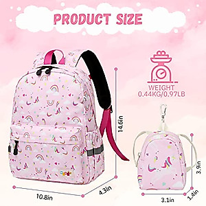 MIRLEWAIY Little Kids Backpack Preschool Cute Unicorn Kindergarten School Bag for Girls with Coin Pouch, Rose Pink