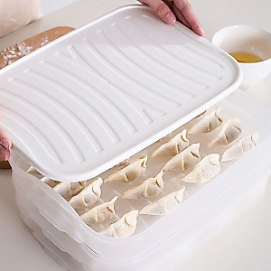 MinLia Multilayer Stackable Kitchen Food Storage Box with Cover Dumpling Fresh Box Food Holder Container Storage Tray(3-Layers,White)