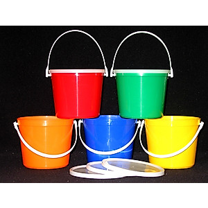 5-80 Ounce Red, Blue, Yellow, Orange and Green (1 of Each) Buckets and Lids, Made in America, Food Safe and Contains No BPA.