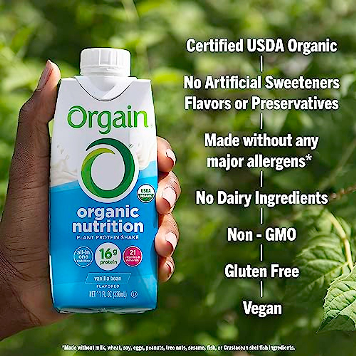 Orgain Organic Nutritional Vegan Protein Shake, Vanilla Bean - 16g Plant Based Protein, Meal Replacement, 21 Vitamins & Minerals, Fruits & Vegetables, Gluten Free, Non-GMO, 11 Fl Oz (Pack of 4)