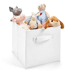 EZOWare Set of 10 Fabric Basket Bins, White Collapsible Organizer Storage Cube with Handles for Home, Bedroom, Baby Nursery, Kids Playroom - 10.5"x 10.5"x 11"