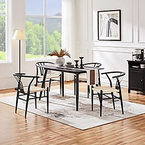 Yaheetech 4PCS Weave Dining Chair Weave Chair Mid-Century Modern Metal Rattan Chair Black Dining Chair Armchairs Hemp Seat Chair Accent Chair for Kitchen, Dining, Living Room Side Chairs, Black
