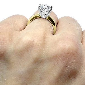 Solid 14K Yellow Gold Swarovski CZ Cubic Zirconia Engagement Ring 6 Prong 2 Carat Round (6.0)