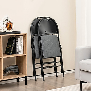 POWERSTONE Folding Chairs 2 Pack, Foldable Chair Set with Padded, Handle Hole and Metal Frame Dining Chair Set for Indoor and Outdoor, School, Office and Garden Party (Grey)