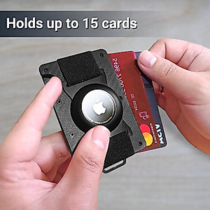 Elzama Airtag Wallet Men with ID Window & Lanyard, Slim Metal Card Case, Aluminum Cardholder with Air Tag Holder, RFID Blocking & Airtags Keychain (Apple Air tags Not Included)