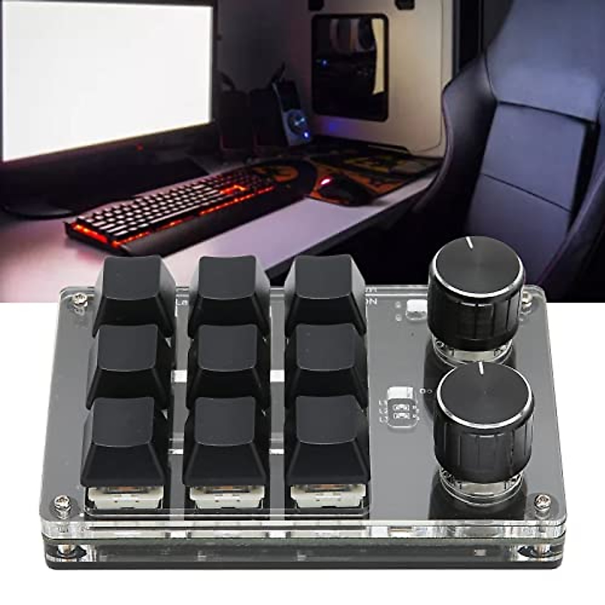 Acogedor One Handed Mini Mechanical Gaming Keyboard, 9 Keys Fully DIY Programmable Keypad, with 2 Knobs, for Windows OSU HID Standard Keyboard