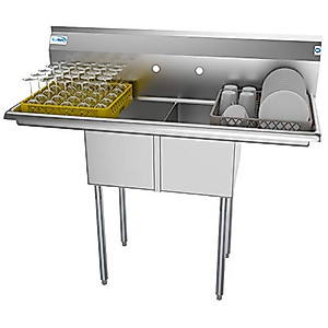 KoolMore - SB121610-12B3 2 Compartment Stainless Steel NSF Commercial Kitchen Prep & Utility Sink with 2 Drainboards - Bowl Size 12" x 16" x 10"