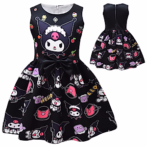 xikcomjr Cute Girls Dress Cartoon Kids Toddler Sleeveless Casual Dress Japanese Anime Birthday Party Dress Up 6-7Years