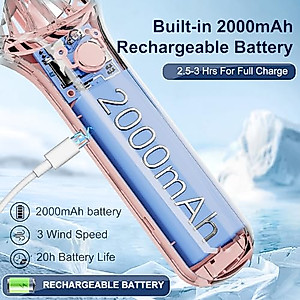 QQT Mini Handheld Fan,Small Personal Fan with 3Speeds,Portable Battery Operated Fans,USB Rechargeable Makeup Eyelash Fan,Strong Hand Fan for Travel Office Outdoor Women Men Stylish Kids (Pink)