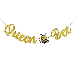 Halawawa Queen Bee Banner, Bumble Bee Theme Mother Birthday Mommy to Bee Party Decoration Banner, Bee Theme Party Mommy to Be Happy Birthday Mom Sign Banner Photo Booth Props