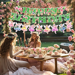 No-DIY Fairy Party Decorations Fairy Birthday Decorations Green Garden Birthday decorations Fairy Banner Fairy Birthday Party Supplies Butterfly Flower Birthday Party Decoration Enchanted Forest Happy
