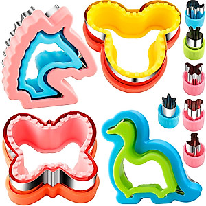 Sandwich Cutter and Sealer for Kids 10PCS Large Bread Sandwich Decruster Pancake Maker Cookies Fruits Vegetables Shaped Cutters for Lunch Bento Box Dinosuar Mickey Butterfly Unicorn Heart Star flower