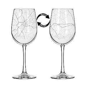 16 oz Tall Stemmed Wine Glass for Red or White Wine Wrap Around City Map Pittsburgh, PA Pennsylvania