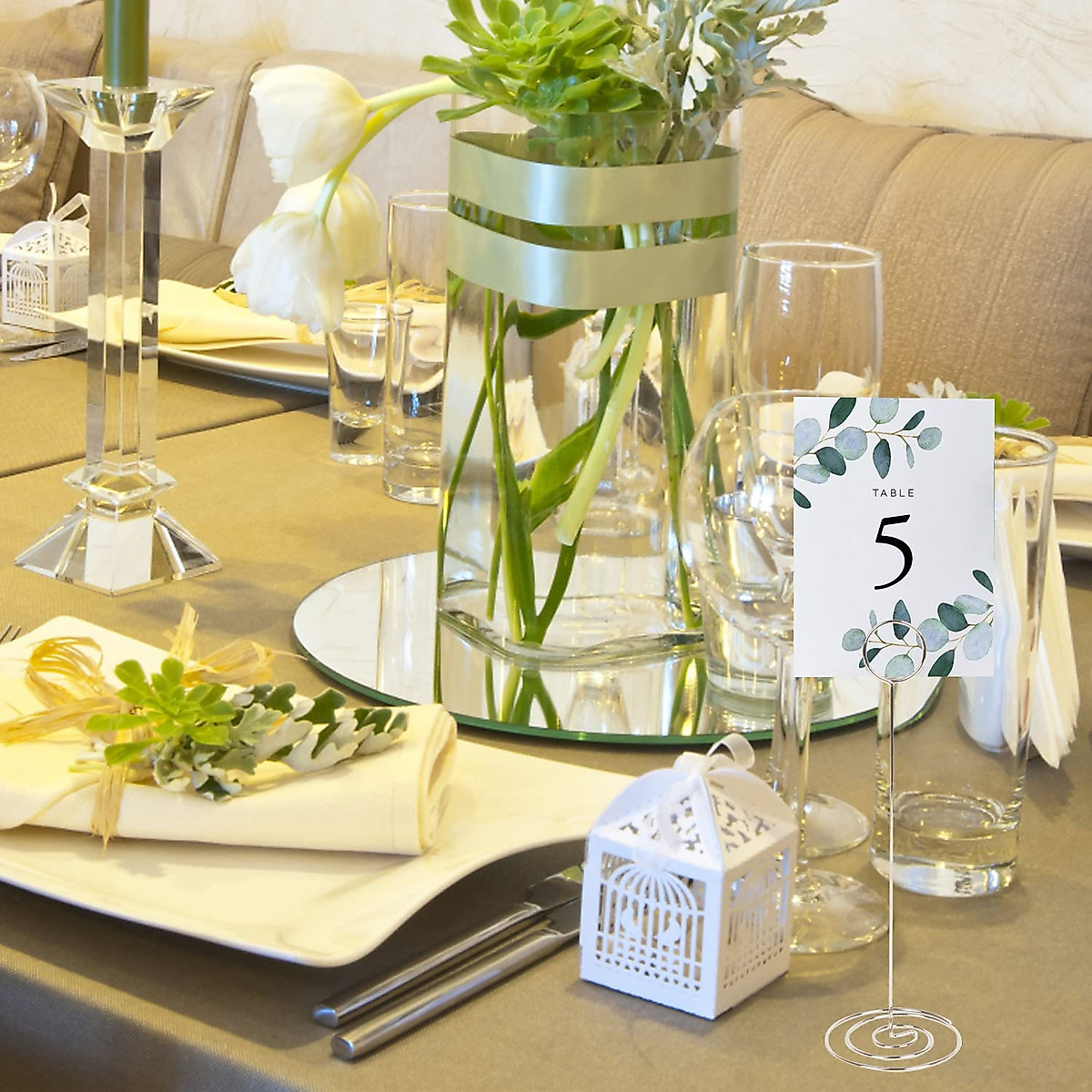 KIMOBER 10PCS 8.75" Tall Table Number Holders, Round Place Card Holder,Tabletop Memo Note Stand Picture Photo Picks Card Clips for Wedding Birthday Party(Silver)