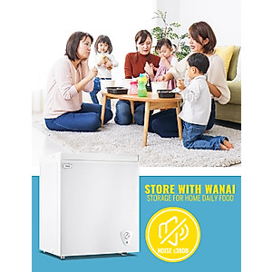 5.0 Cubic Feet Chest Freezer Small Deep Freezers with Removable Storage Basket Free Standing Top Door Compact Freezer 7 Gears Temperature Control for Office Dorm Apartment