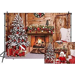 LTLYH 7x5ft Winter Christmas Photo Backdrop Christmas Rustic Fireplace Wooden House Decoration Backdrop Baby Kids Party Decorations Portrait Cake Table Banner Photo Studio Props 111