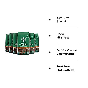 Starbucks Ground Coffeeâ€”Medium Roast Coffeeâ€”Decaf Pike Place Roastâ€”100% Arabicaâ€”6 bags (12 oz each)