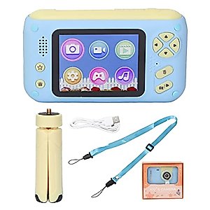 Jeanoko Kids Camera Dual Camera USB Charging Cartoon Kids Selfie Camera Inbuilt Puzzle Games with USB Cable Bracket User Manual for Home Outdoor Use