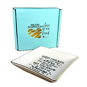 HOME SMILE Good Friends Bestie Gifts for Her Ring Trinket Dish Jewelry Tray-Good Friends are Like Stars - You Don't Always See Them But You Know They're Always There