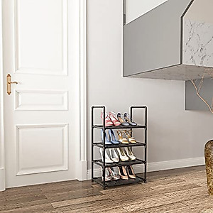 Small Shoe Rack, 4-Tier Narrow Shoe Shelf Storage for Closet Entryway Skinny Shoe Organizer Metal Black Stackable Shoe Stand