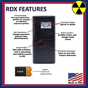 RDX-2 High-Range Handheld Radiation Monitor & Detector | Geiger Muller Tube detects Gamma, Beta, and X-ray Radiation | Range: 0-1000 µSv/hr and 0-100 mR/hr | not affected by EMP | Instant Reading