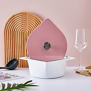 Bruntmor 3 Quart Cast Iron Enameled Dutch Oven - Modern Squoval Design - Nonstick Seasoned Pot with Stainless Steel Knob - Ideal for Christmas/Thanksgiving Dinner - White with Pink Lid