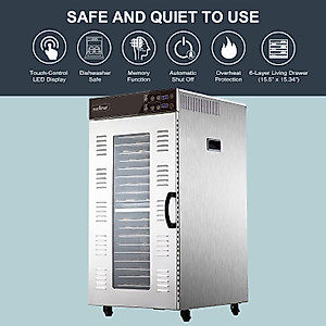 NutriChef Commercial Electric Food Dehydrator Machine | 20 Shelf Extra Large Capacity - Stainless Steel Trays | 2000-Watts, Digital Timer & Temperature Control | 18.11'' x 15.75'' x 31.89'' IN