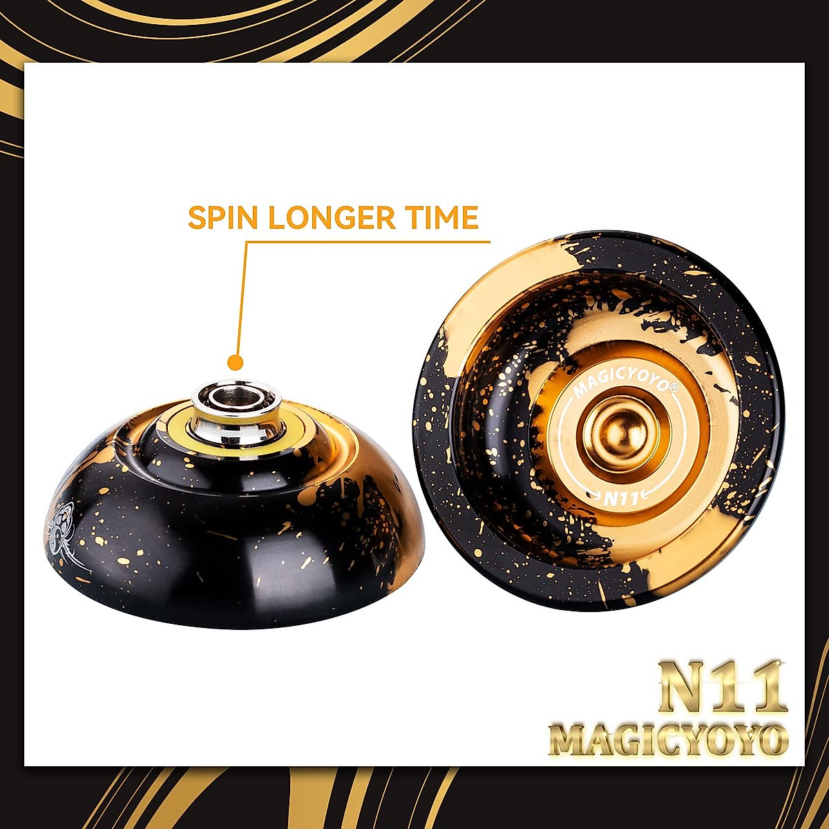 MAGICYOYO Dual Purpose Yoyo N11 - Responsive Yoyo for Kids 8-12 or Above & Unresponsive Yoyo for Advanced with Yoyo Glove + Bag + Unresponsive Bearing Kit + 12 Yoyo Strings -Black Golden