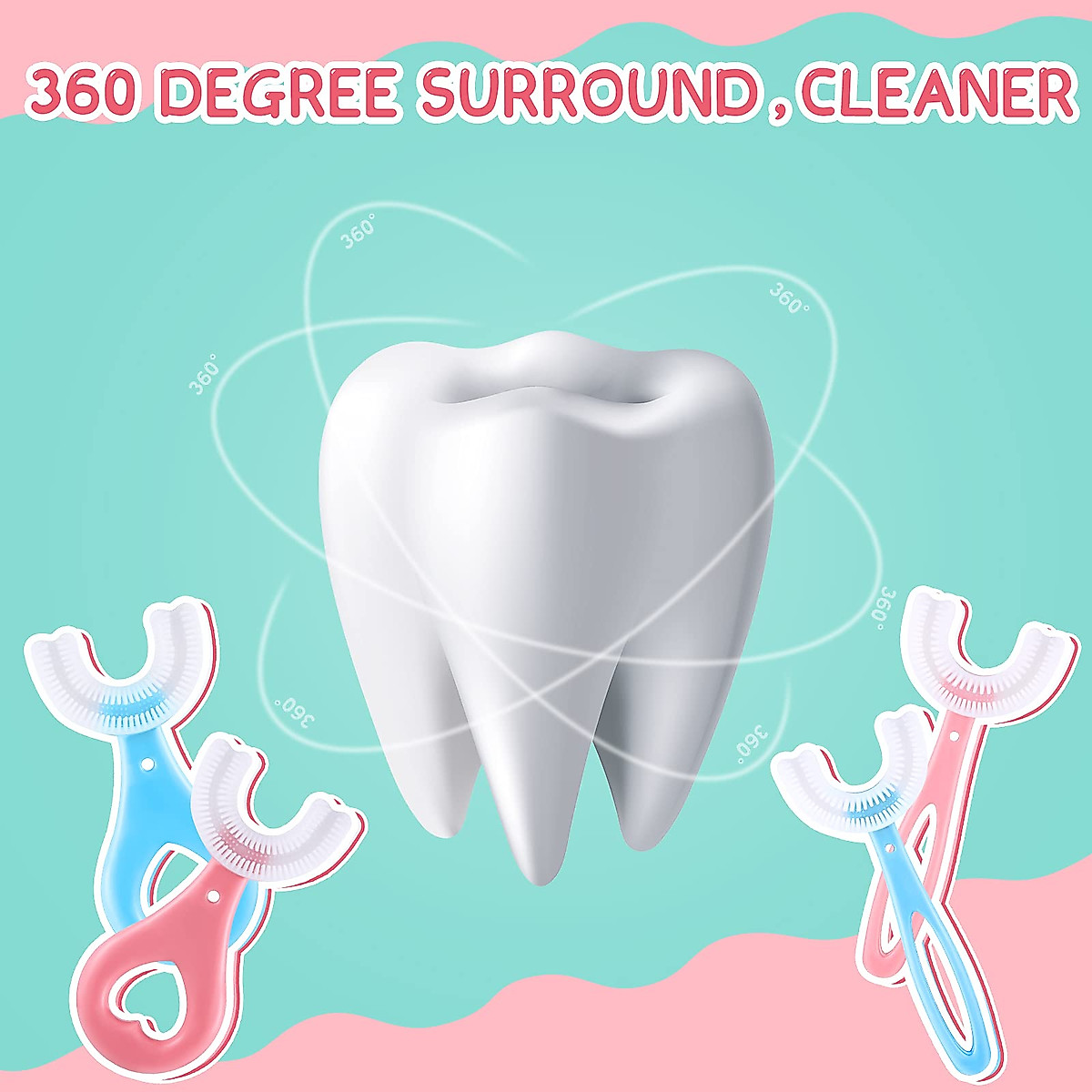4 Packs Kids U Shaped Toothbrush, Food Grade Soft Silicone Head, Age 2-6 Kidstoothbrush 360 Degree Oral Teeth Cleaning Design for Toddlers and Children (Round and Long Style)