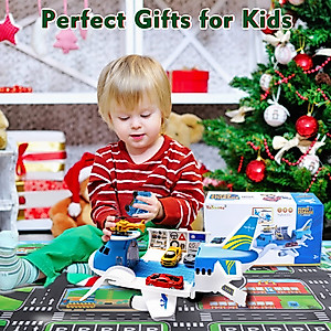 Airplane Toy with Car Toy Helicopter Set, Take Apart Plane Toy for Boy Girl Toddler Kids Cargo Transport Paw Patrol Age 2 3 4 5 6 8 Years Old Toddler 5 Mini Vehicles Truck 1 Large Plane