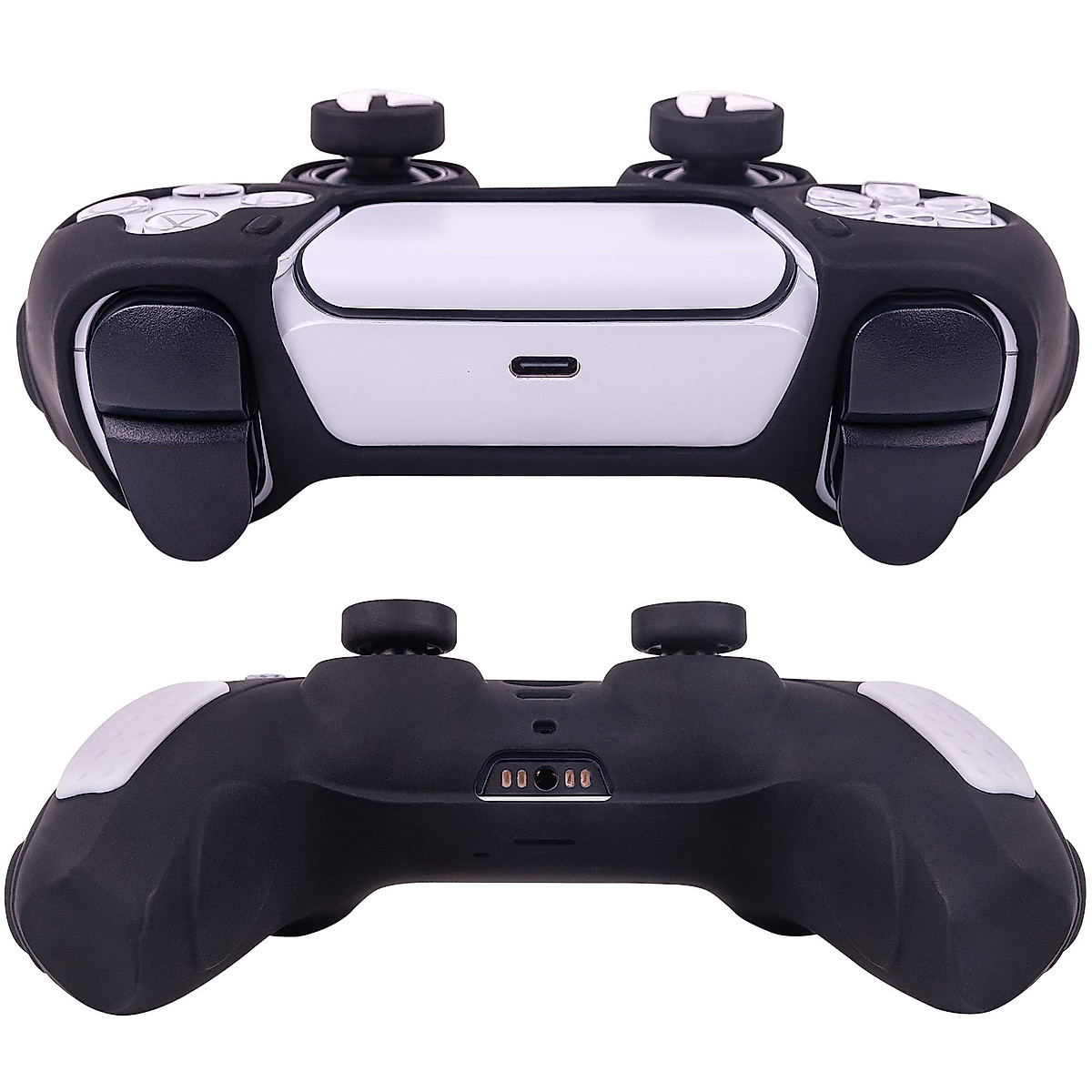 CHIN FAI Controller Grip Cover for PS5, Anti-Slip Silicone Skin Protective Cover Case with 6 Thumb Grip Caps for PlayStation 5 Controller (Black-White)