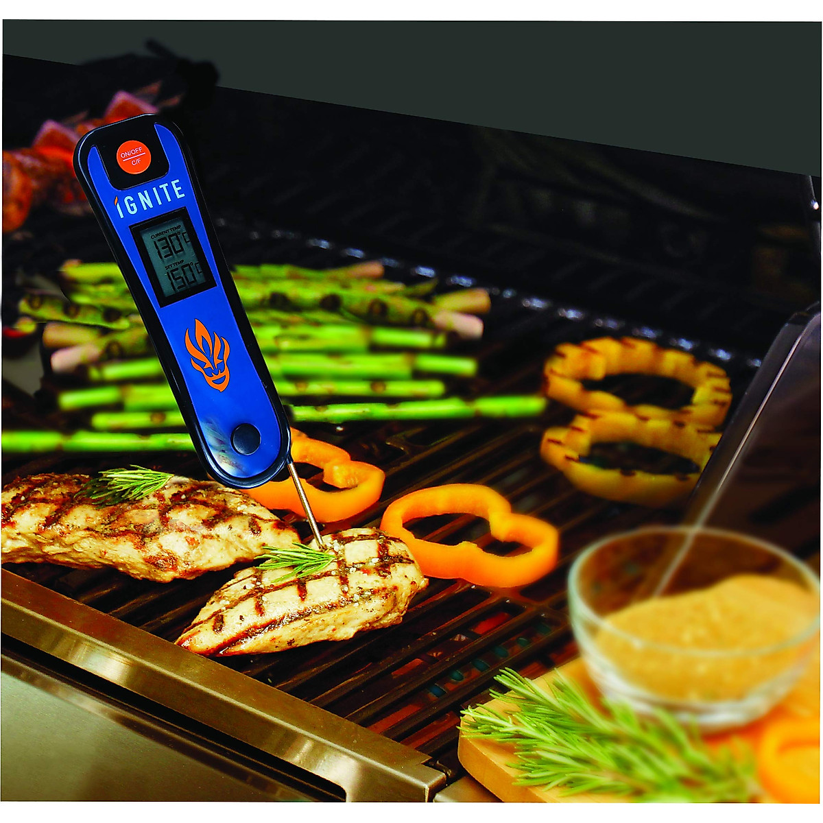 Ignite Instant Read Thermometer - Push Button FLIP-Out Design- Digital Thermometer for Kitchen, Outdoor Cooking, BBQ, and Grill!