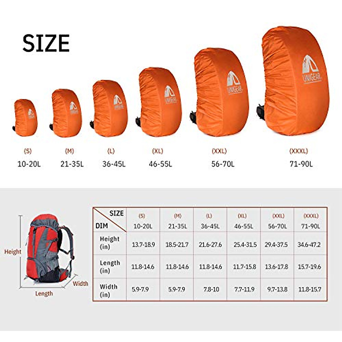 Unigear Backpack Rain Cover Waterproof Rating 5000mm, Ultraportable and Durable with 2 Anti-Slip Buckle Strap, Integrated Carry Pouch Design