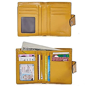 BOSTANTEN Women Leather Handbag Designer Top Handle Satchel Shoulder Bag Crossbody Purse Yellow and Women Leather Wallet RFID Blocking Small Bifold Zipper Pocket Wallet Card Case Purse with ID Window
