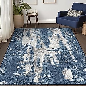 BEIMO Area Rugs for Bedroom Living Room Machine Washable Large Modern Abstract Print Soft Entryway Runner Rug, Non Slip Carpet with Gripper, Blue 8x10