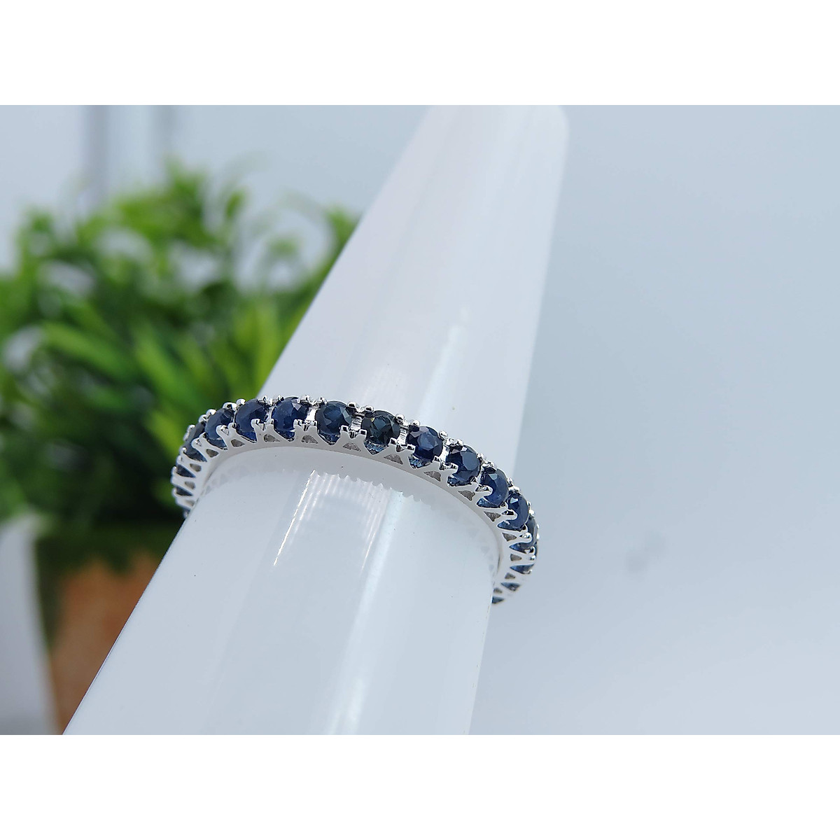 Dazzlingrock Collection 1.80 Carat (Ctw) 14K Blue Sapphire Women Eternity Wedding Stackable Ring 1 3/4 CT, White Gold, Size 8