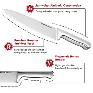 Master Maison Stainless Steel Kitchen Knife Set With Knife Block & Bonus Cleaver | German Stainless Steel Knives With Knife Sharpener & 6 Steak Knives | Butcher Block Knife Sets For Kitchen