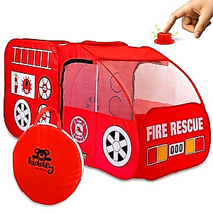 Kiddey Fire Truck Play Tent for Kids - Firetruck Tents with Sirens and Fireman Sound Button for Girls, Boys, & Toddlers Gifts - Red Fire Engine Pop Up Playhouse for Toddler - Indoor & Outdoor