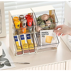 BILLION GOLD Acrylic Storage Containers Box, Desktop Tea Bag Organizer with 2 Drawers - Coffee Pod Holder for K Cups, Tea Bags, Creamer, Sugar Bags for Home Office(White)