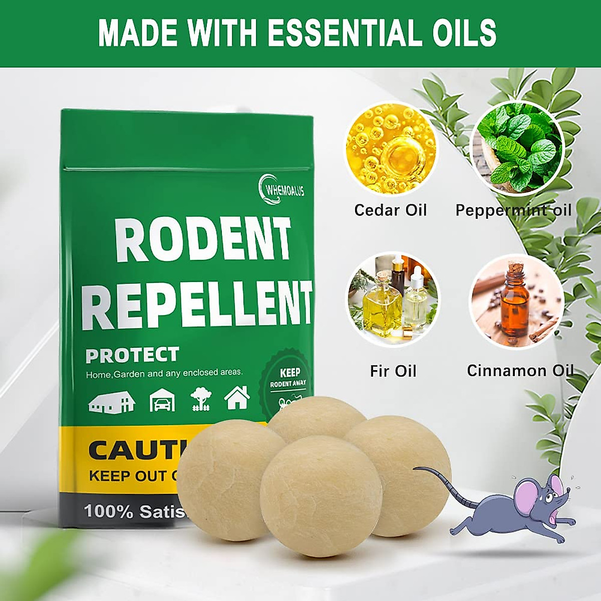 Whemoalus Rodent Repellent Peppermint,Mouse Repellent Balls, Mice Repellent for House,Rats Deterrent Indoor,Mint Rat Repellent for Home,Peppermint Oil to Repel Mice and Rats 12 Balls/Bag