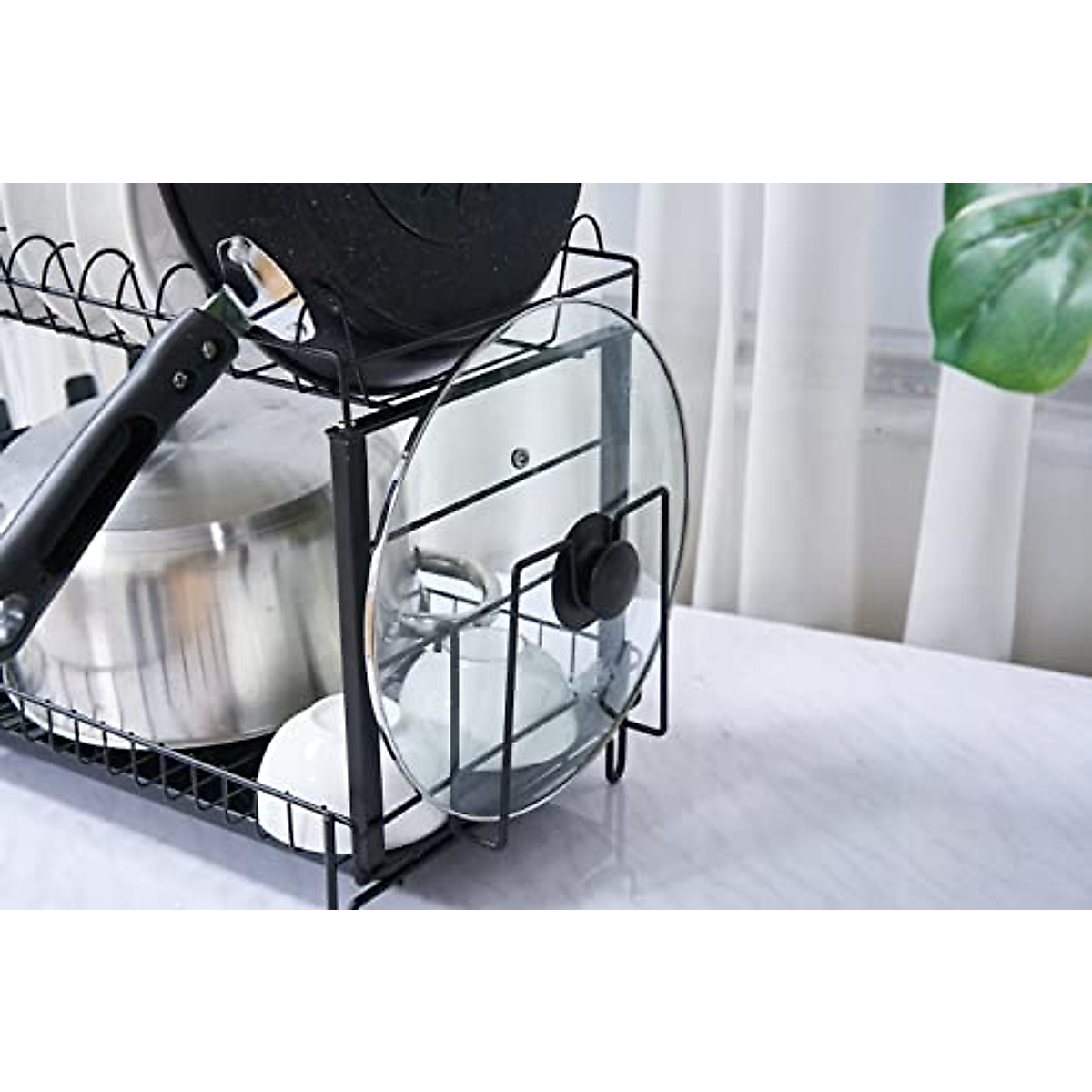 YP Dish Drying Rack with Drainboard, 2 Tier Dish Drainers for Kitchen Counter, Kitchen Dish Rack Organizer with Removable Utensil Holder, Black