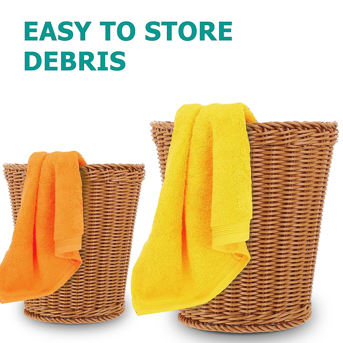 LIFKOME Round Rattan Waste Basket Woven Trash Can Paper Waste Basket Straw Wicker Sundries Storage Holder Garbage Container Bin for Bathroom Kitchen Office Brown