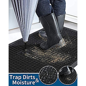 MontVoo-Door Mat Outdoor Indoor Entrance Doormats-Thick Absorbent Rubber Non Slip Outdoor Mat Welcome Shoe Mat Front Door Mats for Outside Inside Entry Entryway Rug-Black 17"x30"