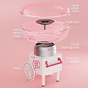 KLLsmDesign Cotton Candy Machine for Kids, Cart Design Desktop Electric Cotton Candy Maker with 10 Reusable Cones & Sugar Scoop for Children's Birthday Gift Family Party Holiday Use