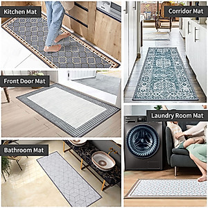 Oriannal 5x7ft Washable Area Rugs Boho Gray +2 PCS Kitchen Rugs Non-Slip 17 X30/17X47 Inch Gray and White